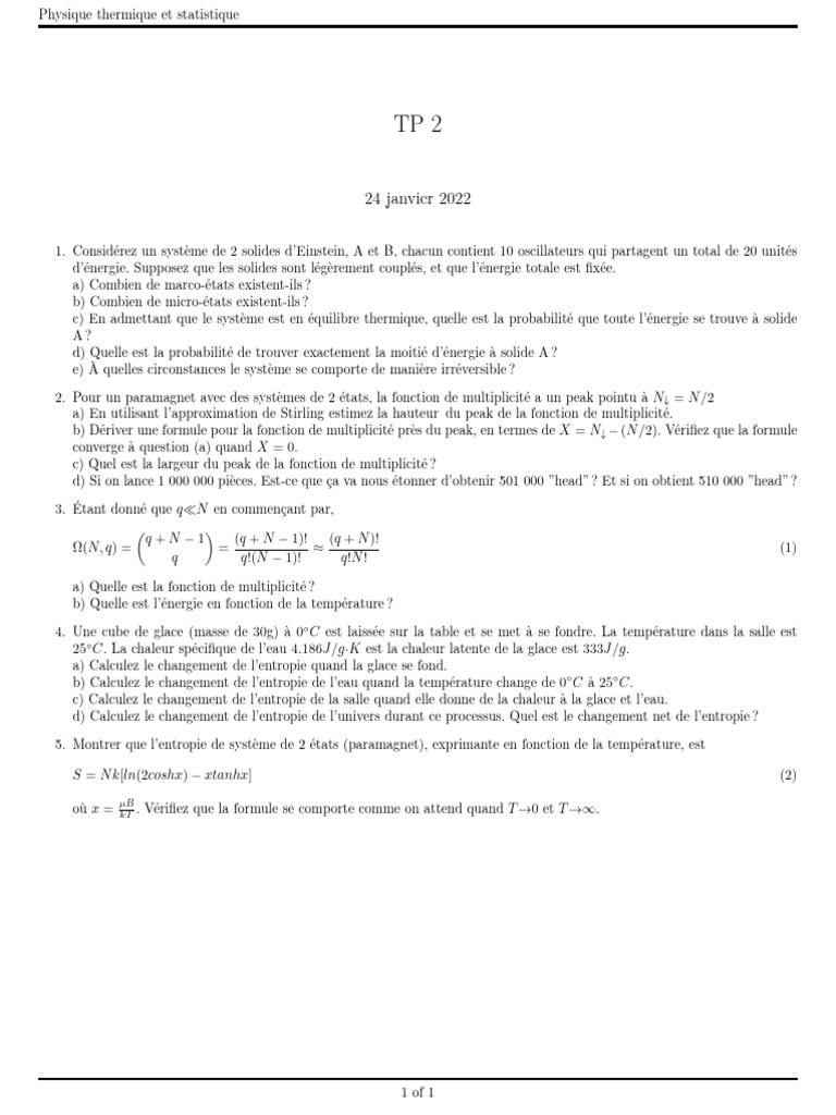 Stat Mech ZJDH TP02 | PDF