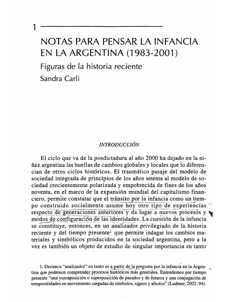CARLI La Cuestión de La Infancia Cap 1 PDF | PDF