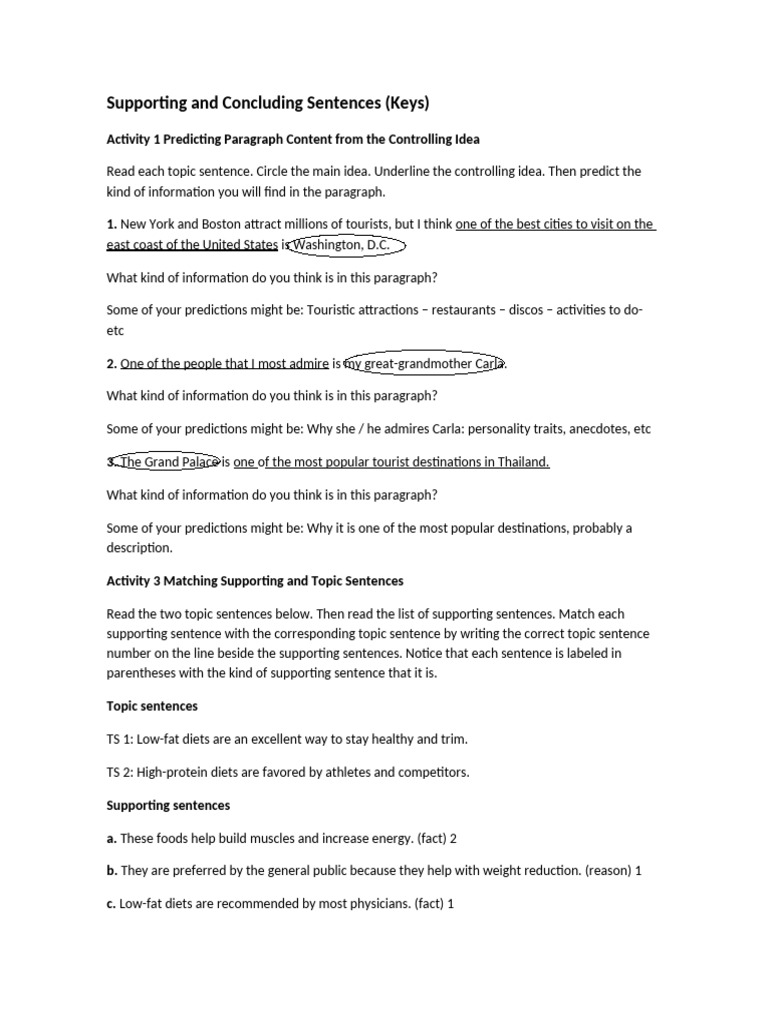 Supporting and Concluding Sentences KEY | PDF