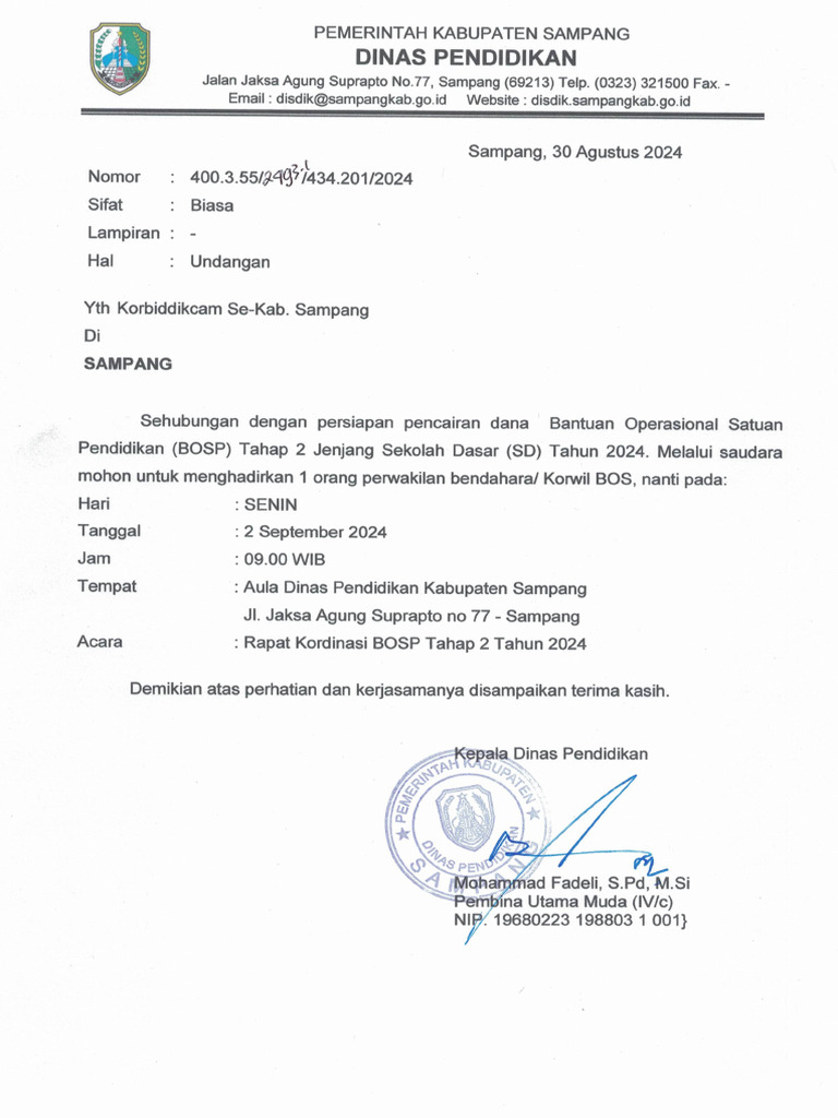 Undangan Rakor BOS Tahap 230082024 | PDF