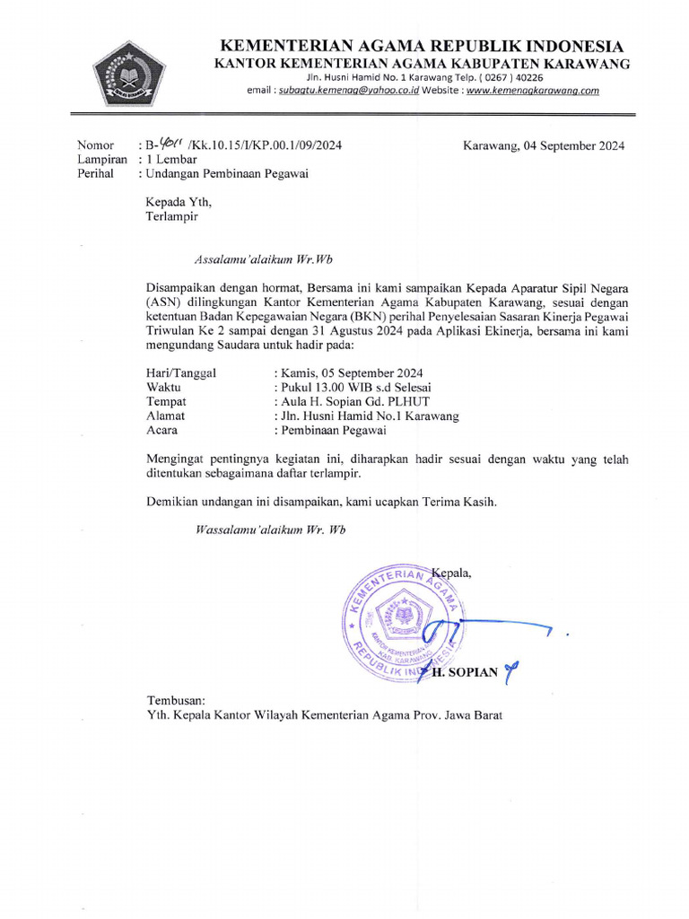 Undangan Pembinaan Pegawai Asn | PDF