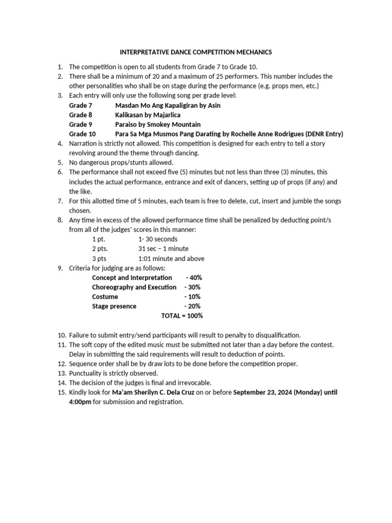 INTERPRETATIVE DANCE and SCIENCE TRAIL COMPETITION MECHANICS | PDF
