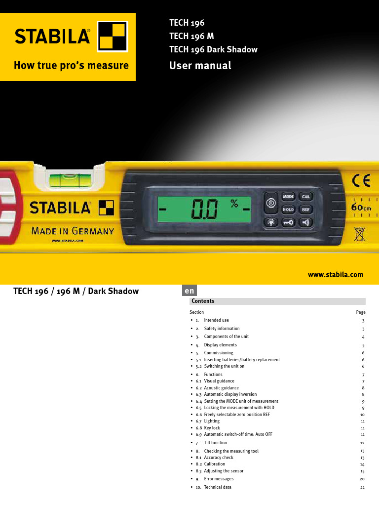 STABILA TECH 196, 196M, and 196 Dark Shadow User Manual | PDF