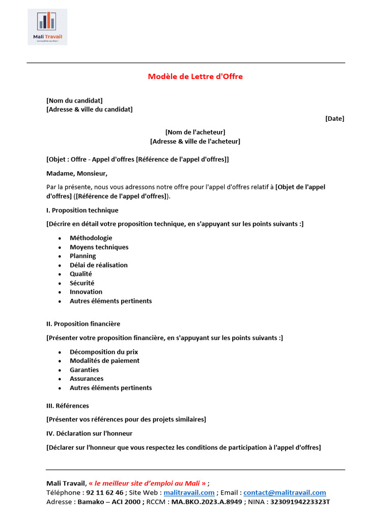 Modèle de Lettre d'Offre d'Emploi | PDF