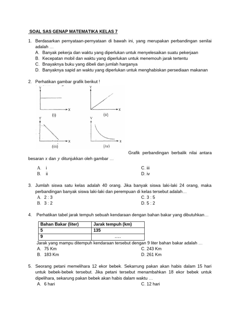 Soal Sas Genap Matematika Kelas 7 2024 | PDF
