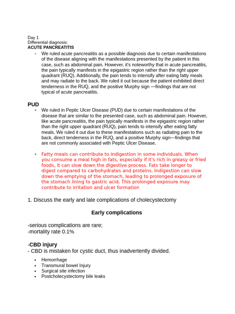Acute Pancreatitis: Day 1 Differential Diagnosis | PDF