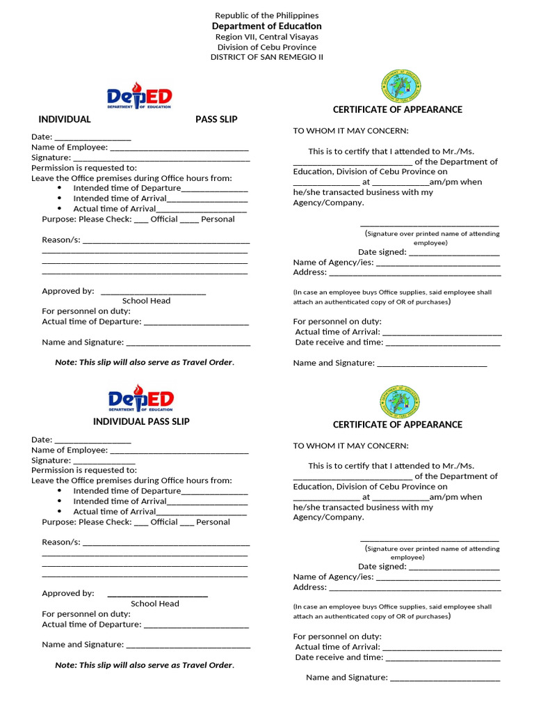 Individual Pass Slip Teachers | PDF