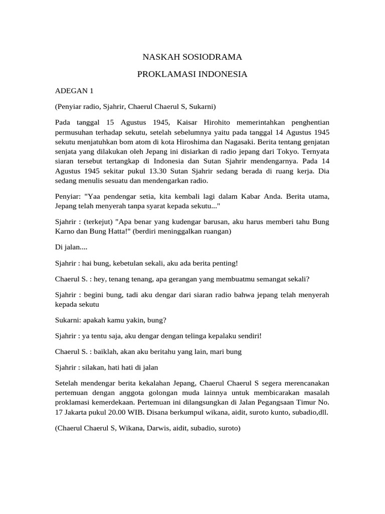 Naskah Sosiodrama Proklamasi | PDF | Indonesia | Indonesian People