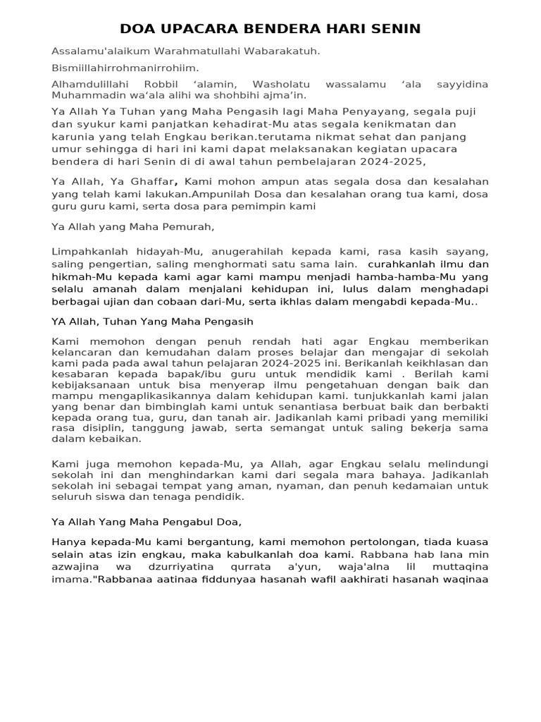 Doa Upacara Bendera Hari Senin | PDF