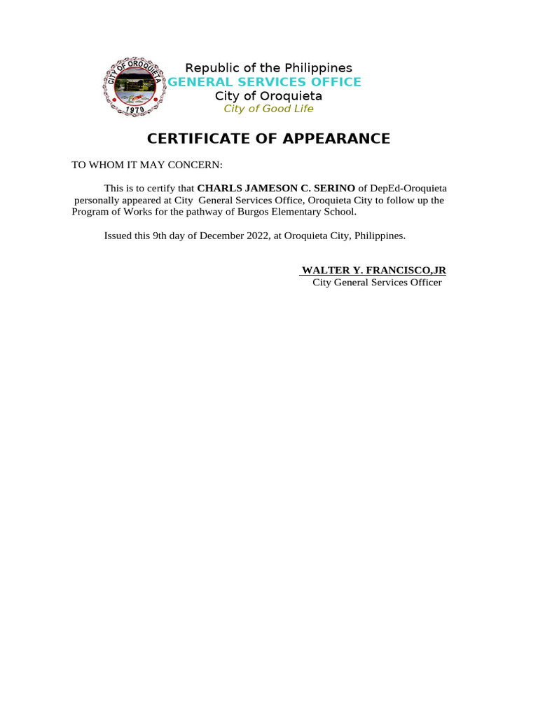 Cert. Appearance | PDF