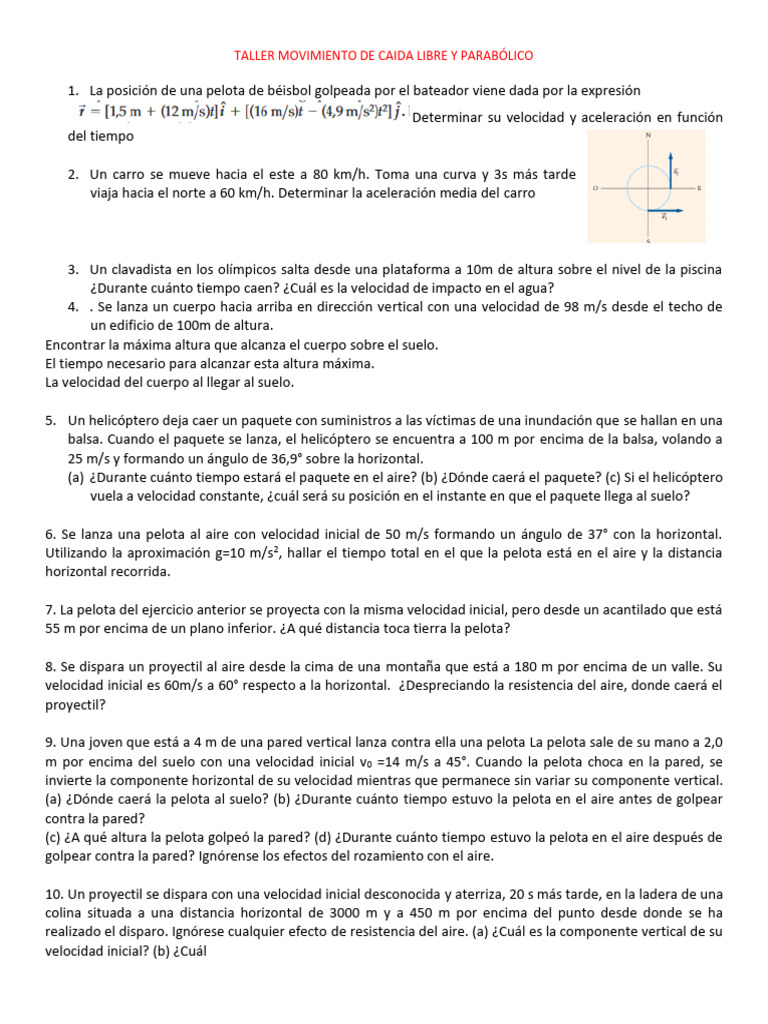 Taller_cinemática 2D-2024 | PDF