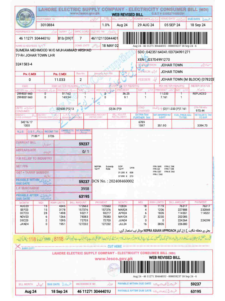 Lesco Bill Sep 2024 | PDF