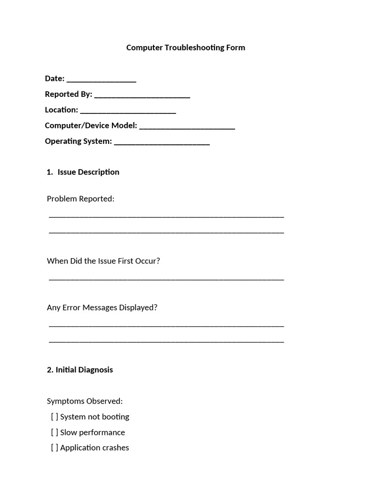 Computer Troubleshooting Form | PDF