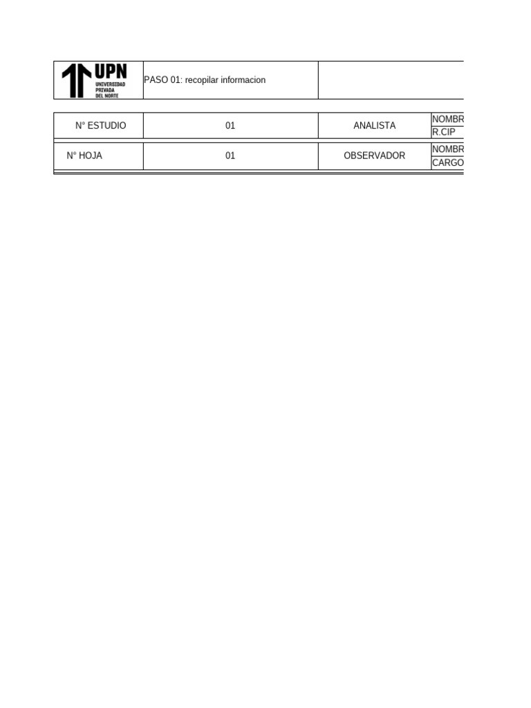 Plantilla Estudio De Tiempos Pdf