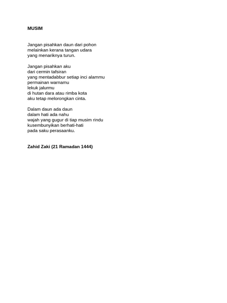 Puisi Musim - Zahid Zaki | PDF