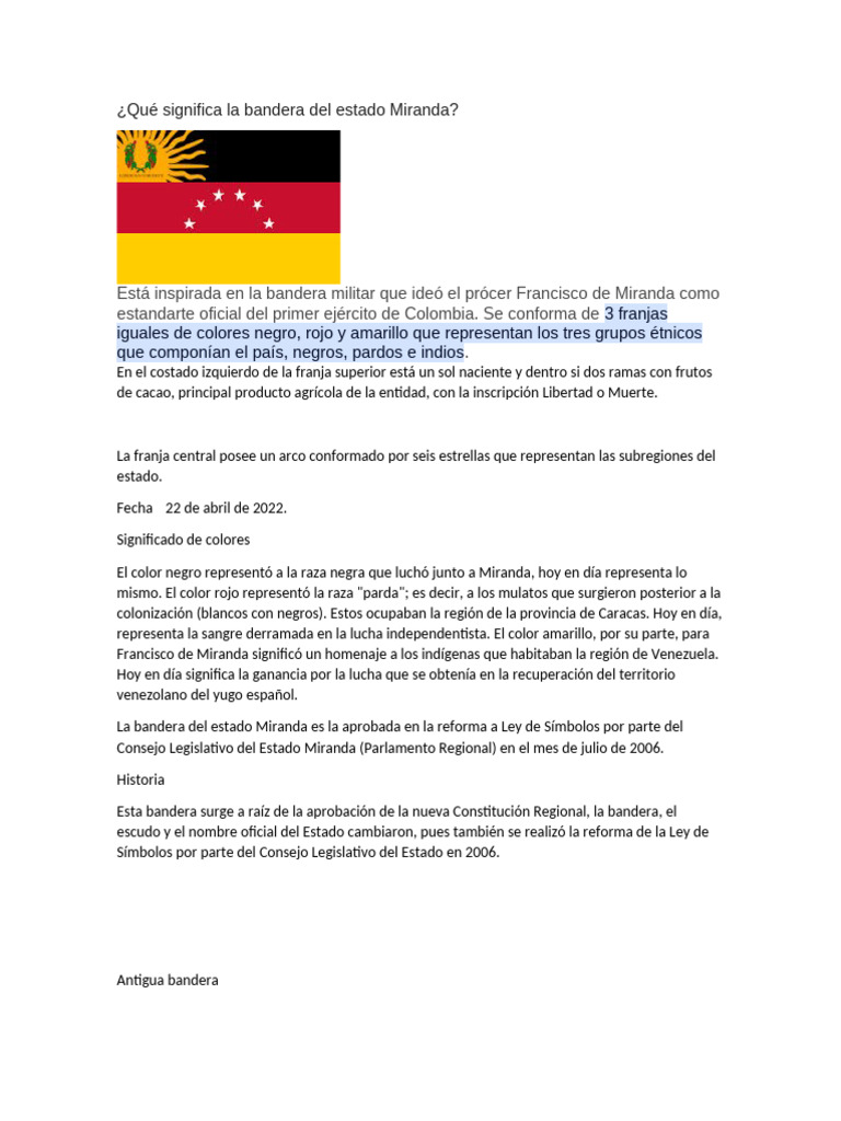 Qué Significa La Bandera Del Estado Miranda | PDF