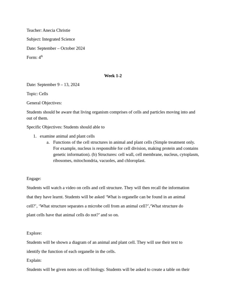 Integrated Science Lesson Plan 2024 September | PDF