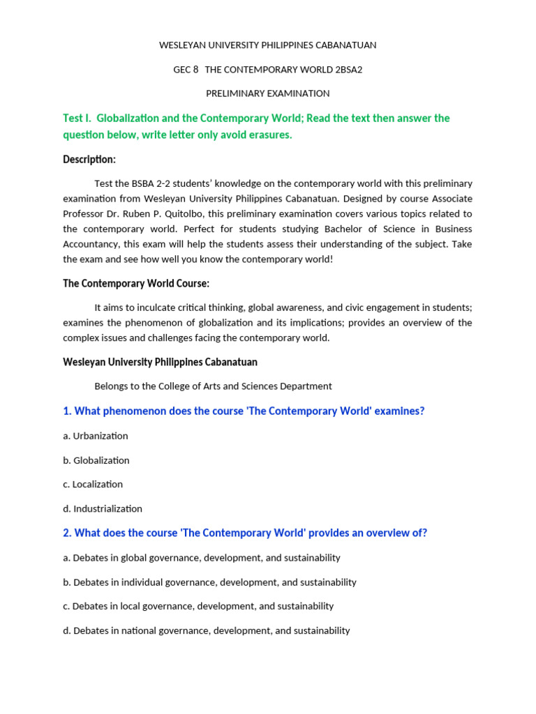 Preliminary Examination Sample | PDF | Internet Of Things | Food Web