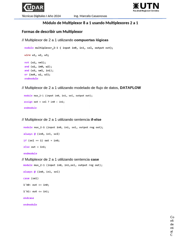 Módulo de Multiplexor 8 A 1 Usando Multiplexores 2 A 1 | PDF