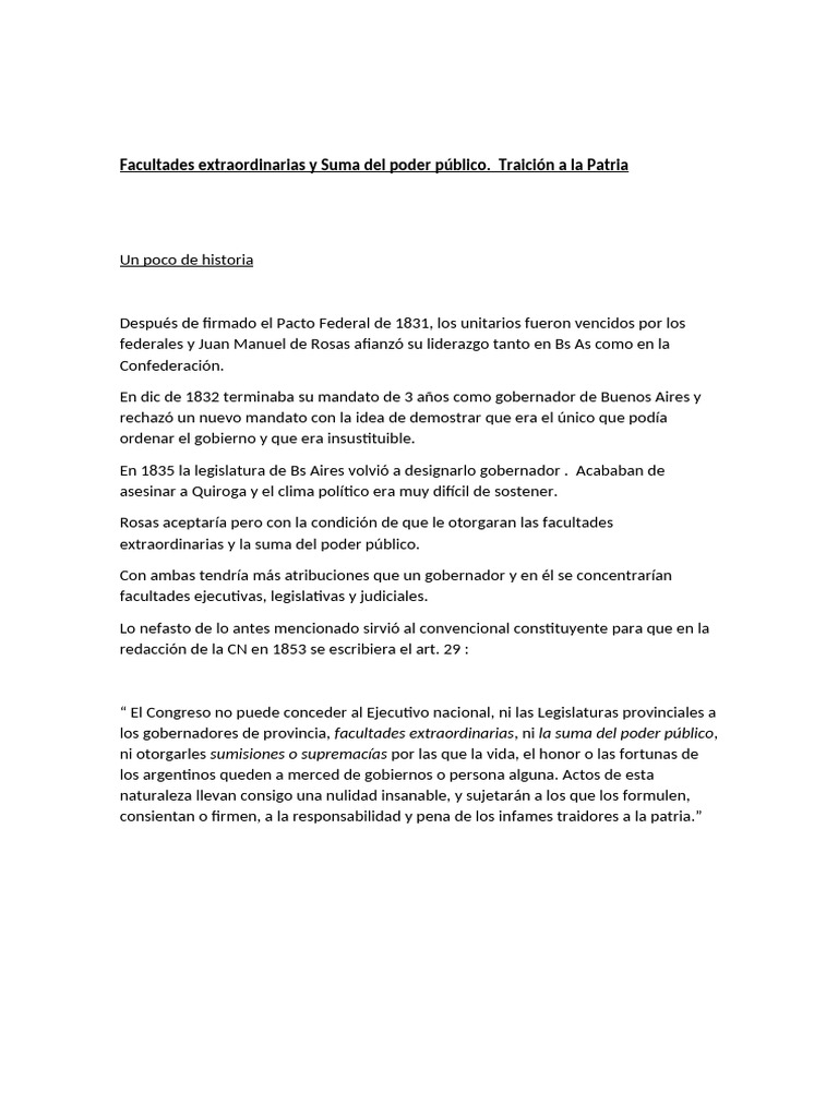 Facultades Extraordinarias y Suma Del Poder Pãºblico | PDF