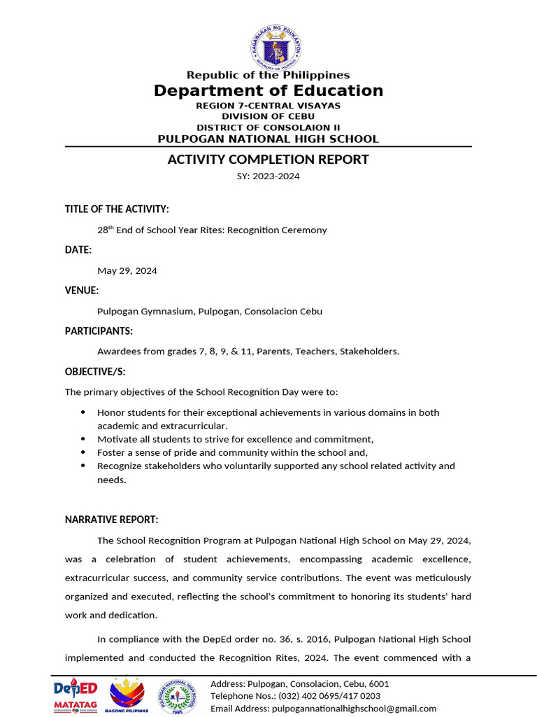 Blank Activity Completion Report | PDF