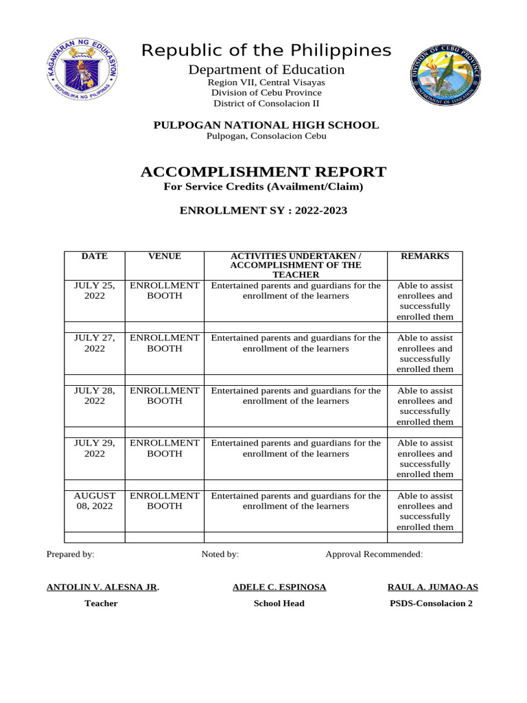 Blank Accomplishment Report | PDF
