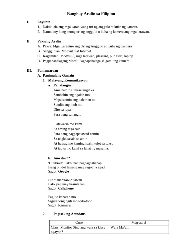 Banghay Aralin Sa Filipino 8253 | PDF