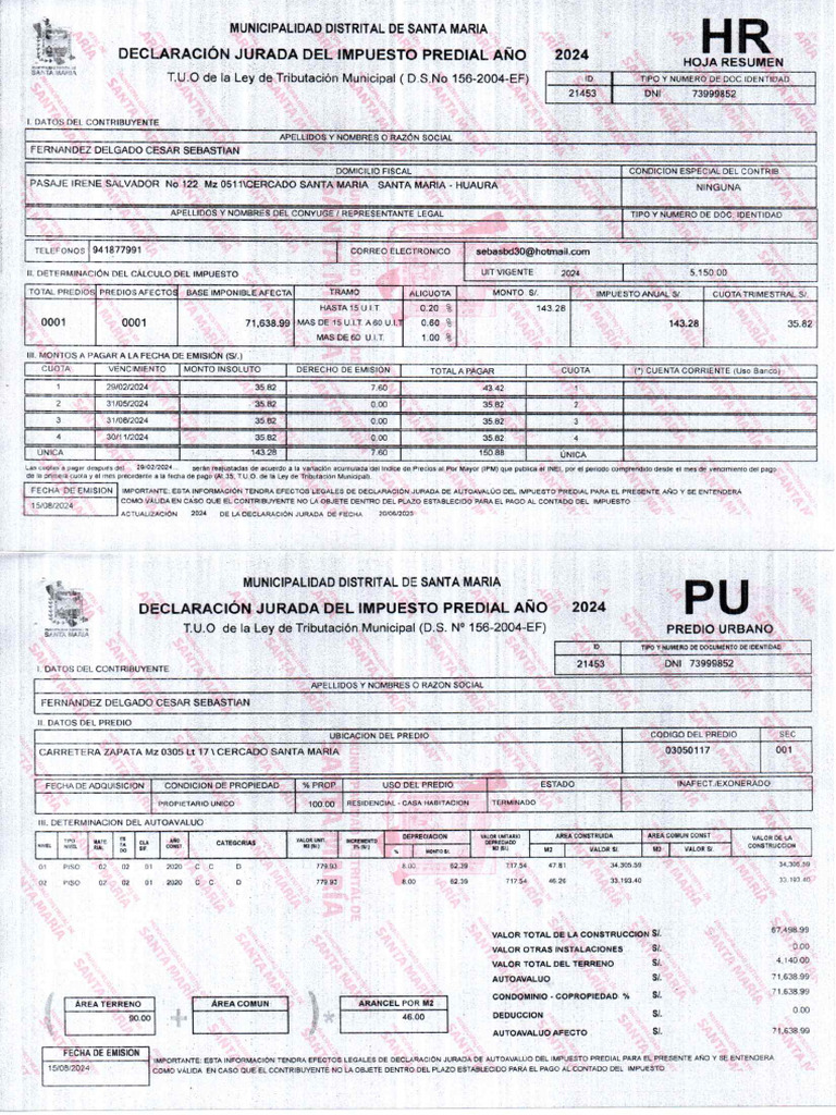 HR y Pu Carretera Zapata MZ0305 LT17 Sebastian | PDF