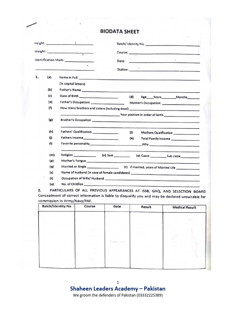 Bio Data Form | PDF