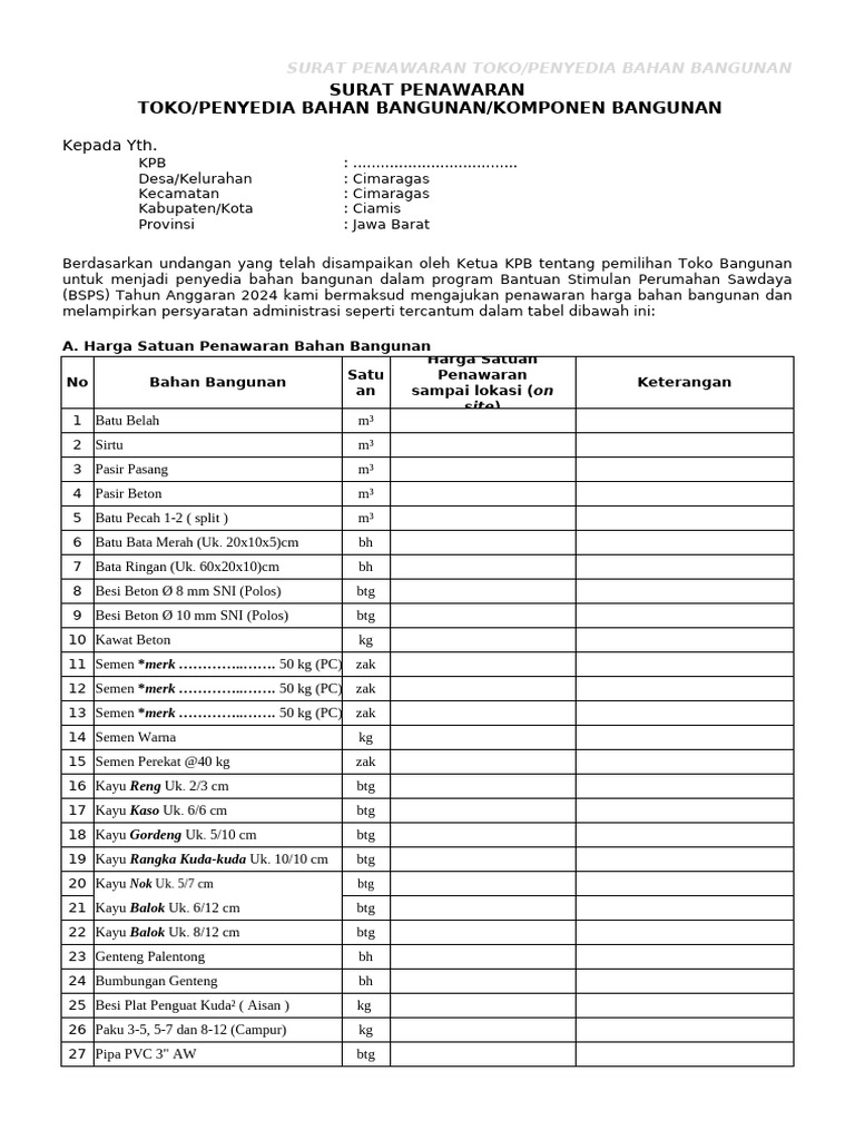 FORM. Penawaran Harga | PDF