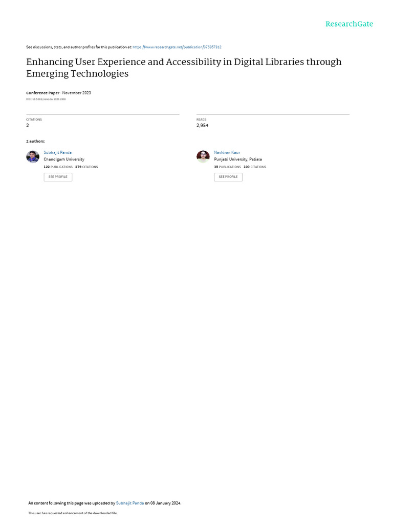 Enhancing User Experienceand Accessibilityin Digital Librariesthrough Emerging Technologies | PDF