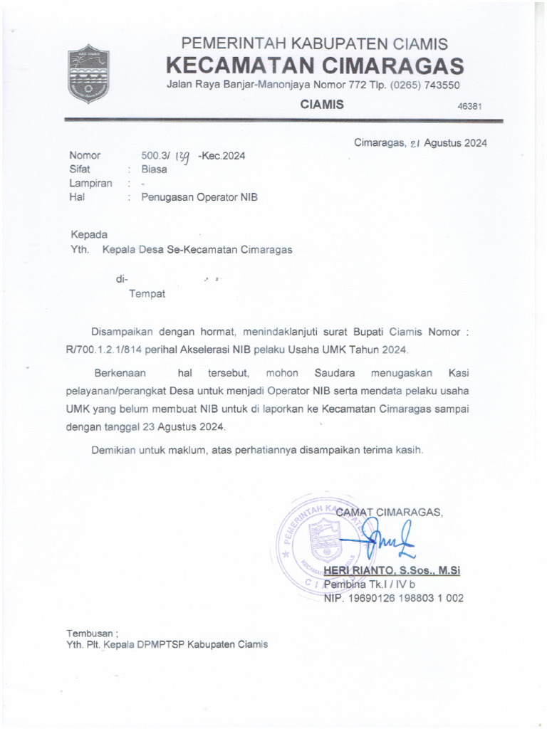 Surat Operetor NIB | PDF