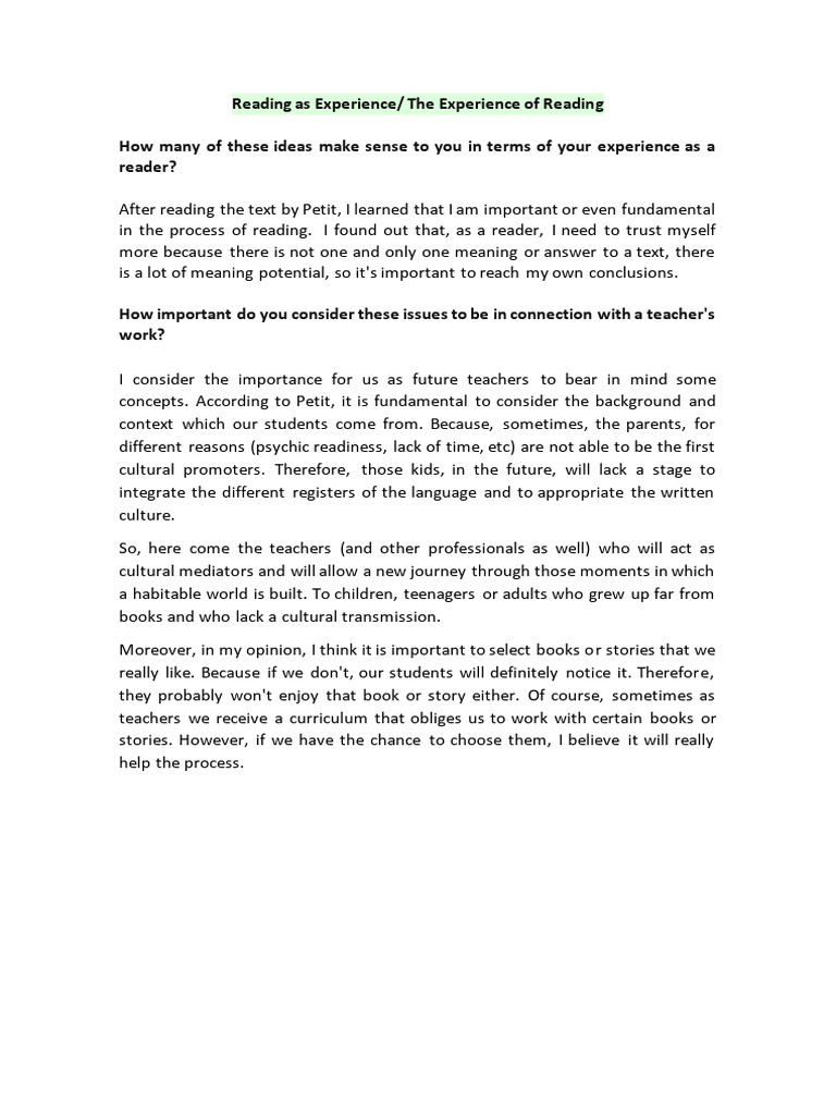 Reading As Experience | PDF