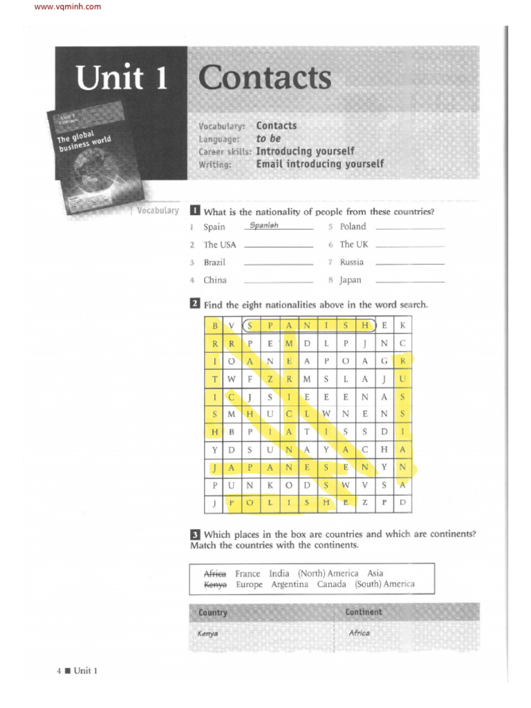 UNIT 1 Contacts Workbook | PDF