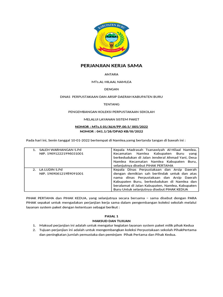 Mou Perpustakaan Daerah Dengan Sekolah | PDF
