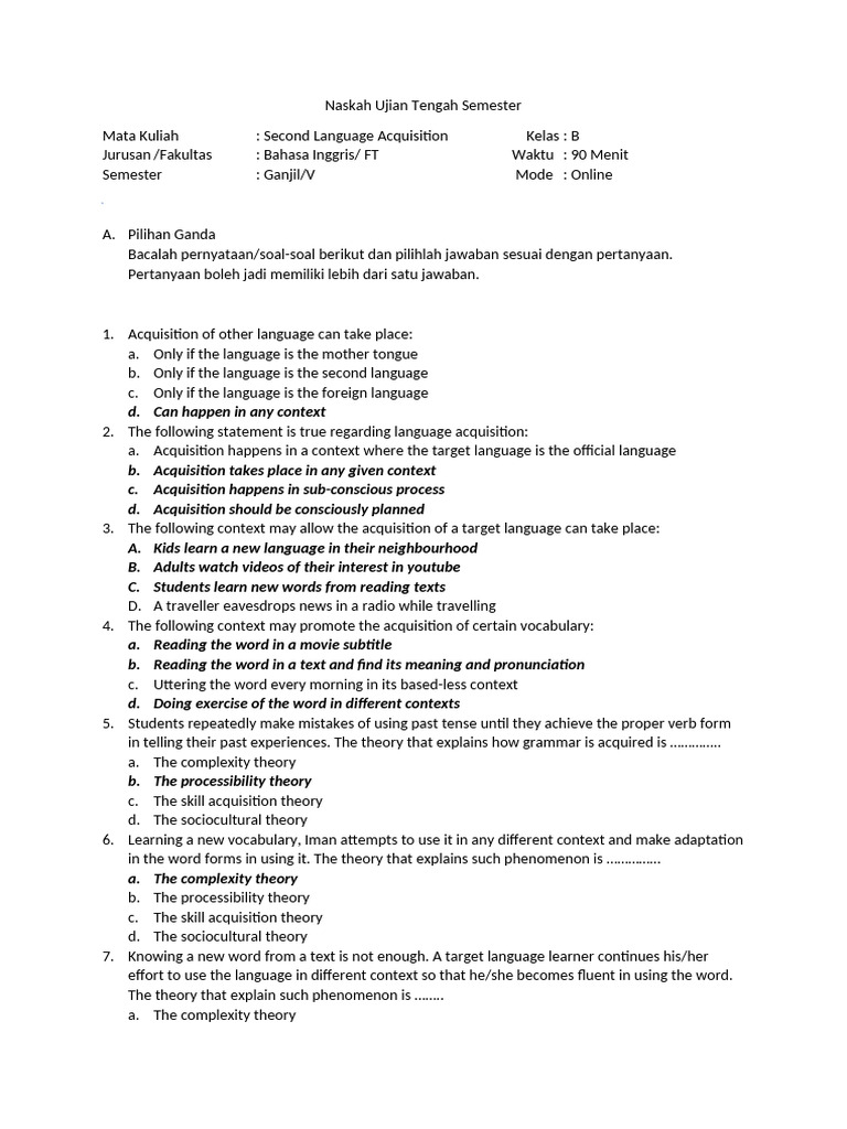 Naskah Ujian Tengah Semester-1 | PDF