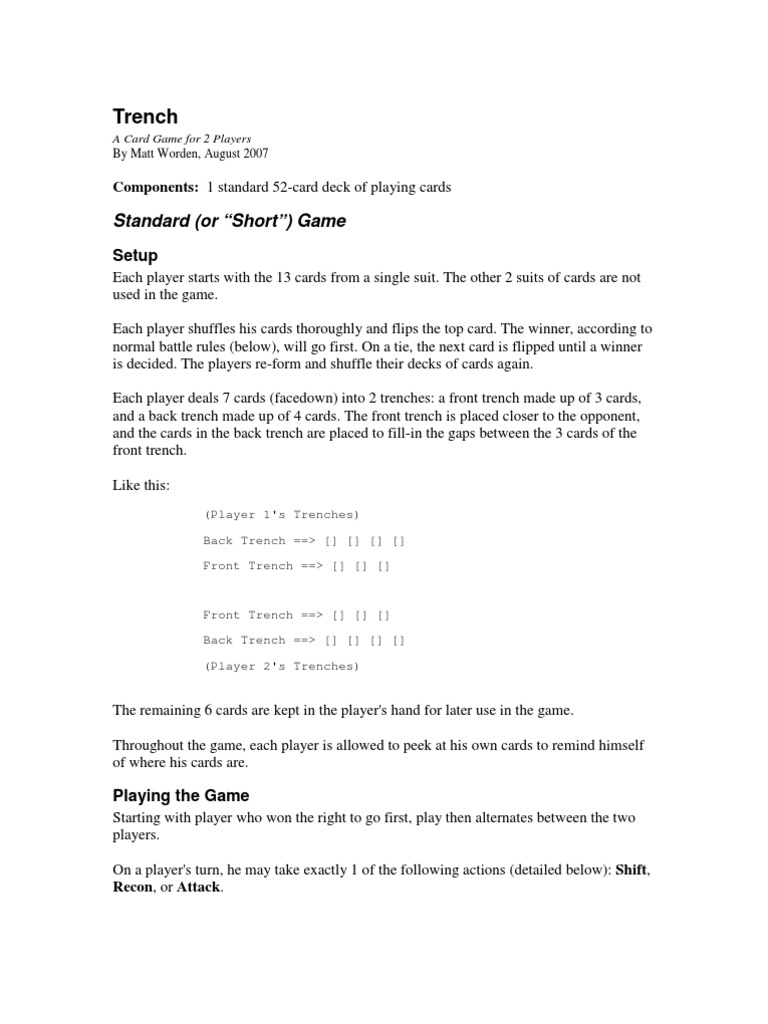 Trench Card Rules | PDF | Card Games | Gambling