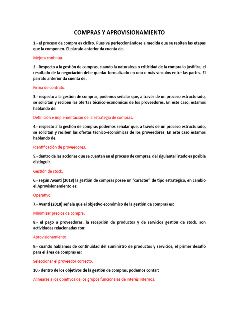 Examen Compras y Aprovisionamiento | PDF