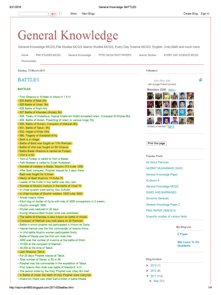 General Knowledge in Urdu BATTLES of Islam | PDF