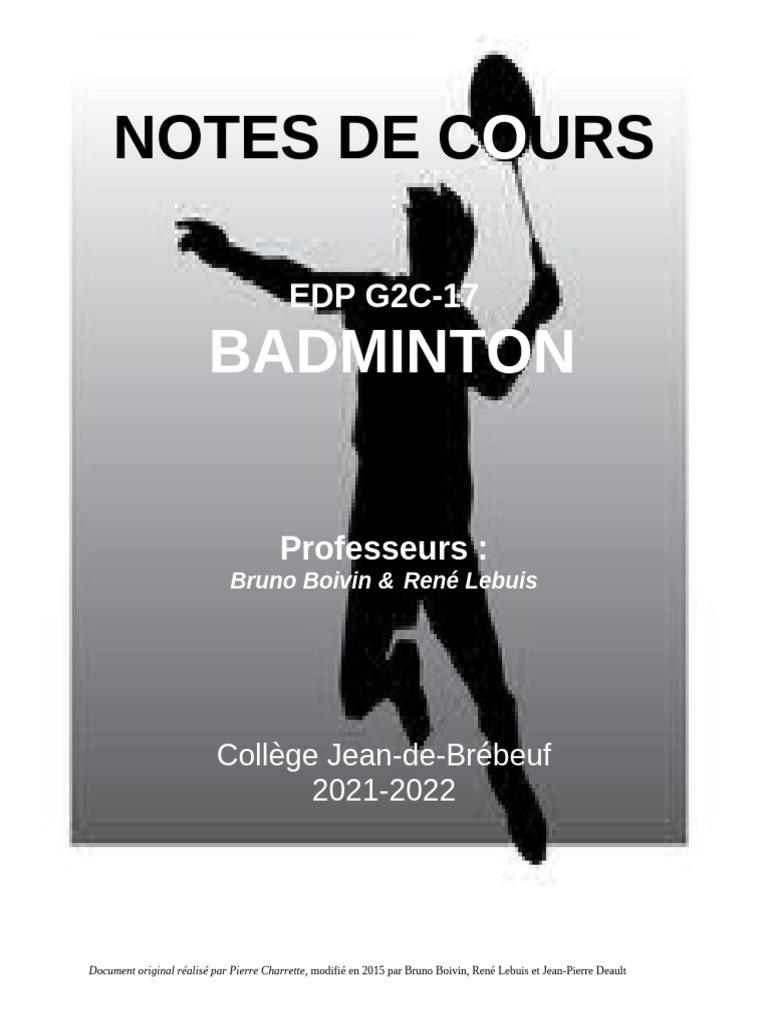 Badminton G2C NOTES DE COURS Hiver2022 | PDF