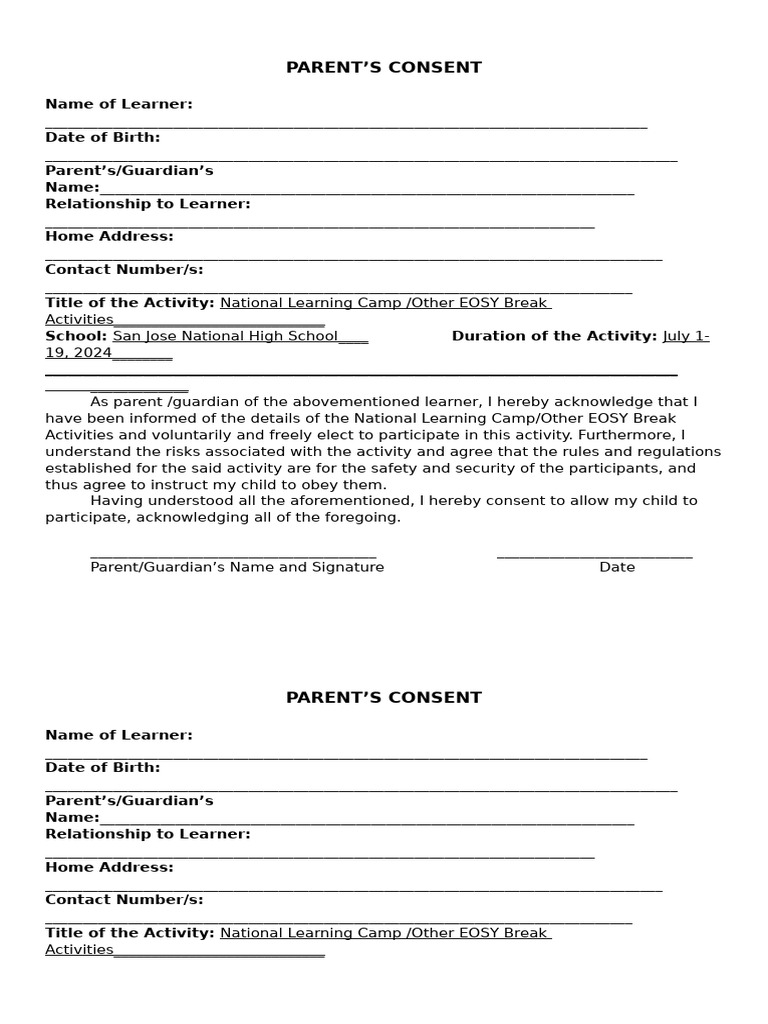 Nlc Parent Consent Final | PDF