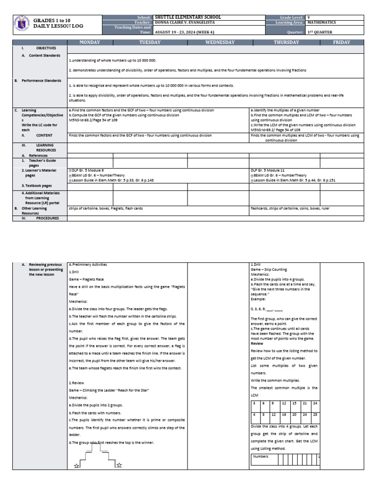 DLL Mathematics 5 q1 w4 | PDF