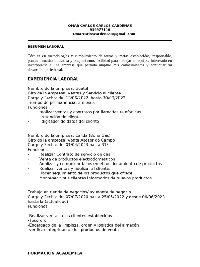 CV Omar Carlos 2024 | PDF