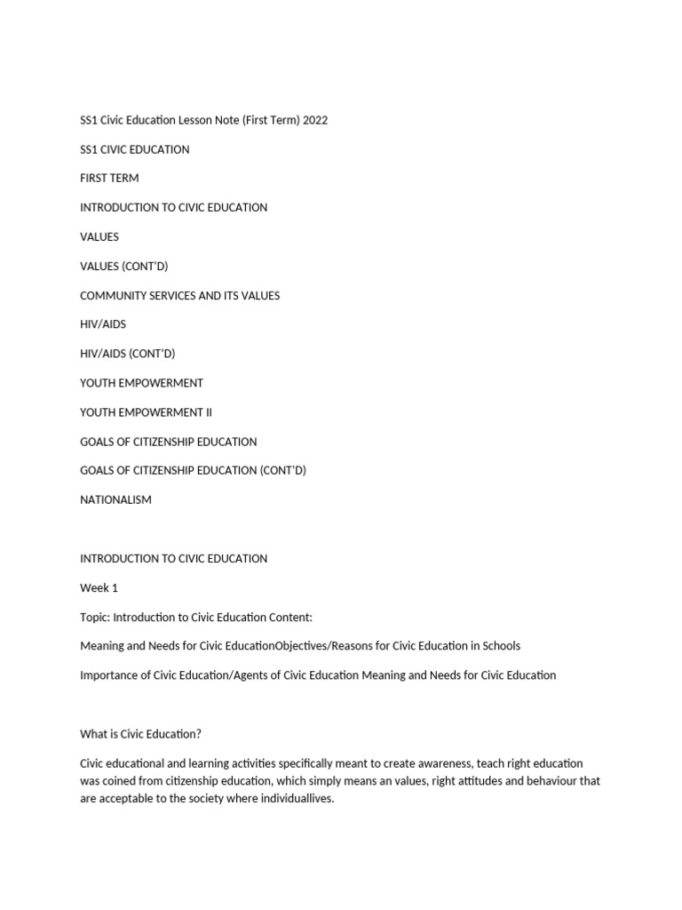 Civic Education Ss 1 | PDF