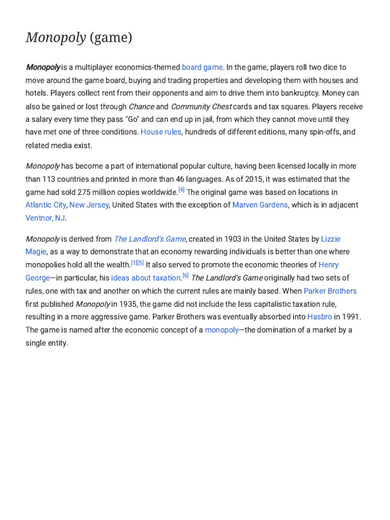 Monopoly (Game) - Wikipedia | PDF