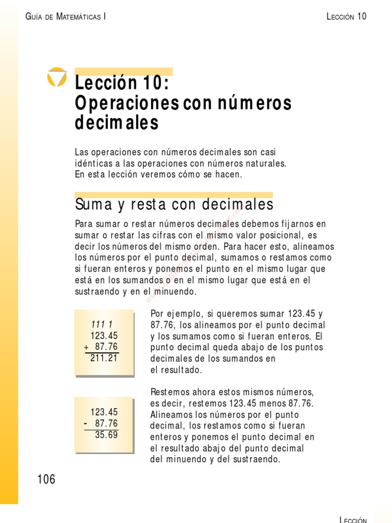 Operaciones Con Números Decimales | PDF | División (Matemáticas ...
