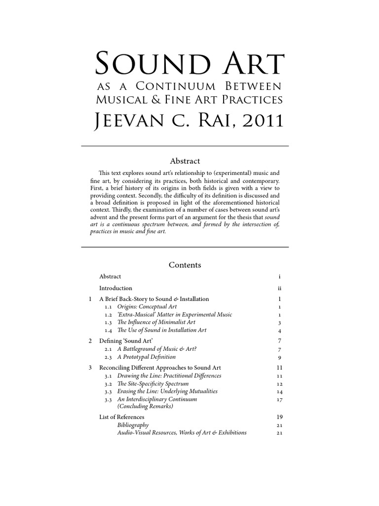 Sound Art As A Continuum Between Musical Fine Art Practices | PDF ...