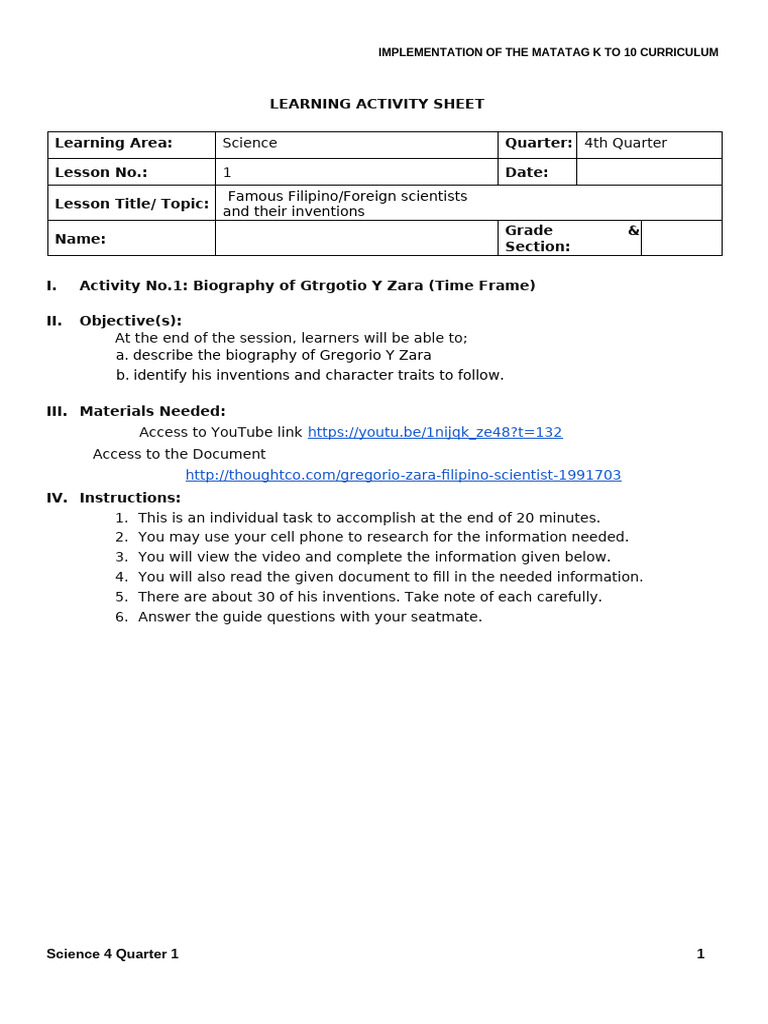Q1 WS Science4 Lesson-1-Week-1 | PDF | Curriculum | Invention
