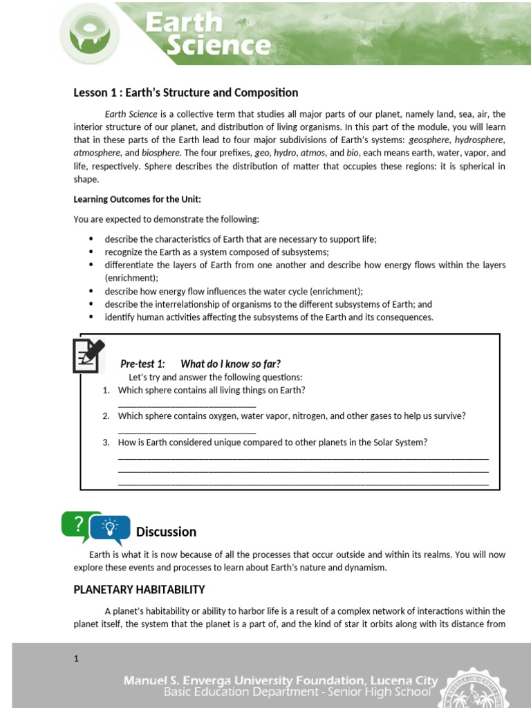 Earth Science q1 Lesson 1 Modular | PDF