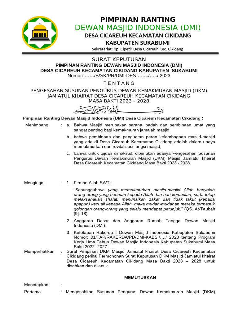 Contoh SK DKM 2024 | PDF